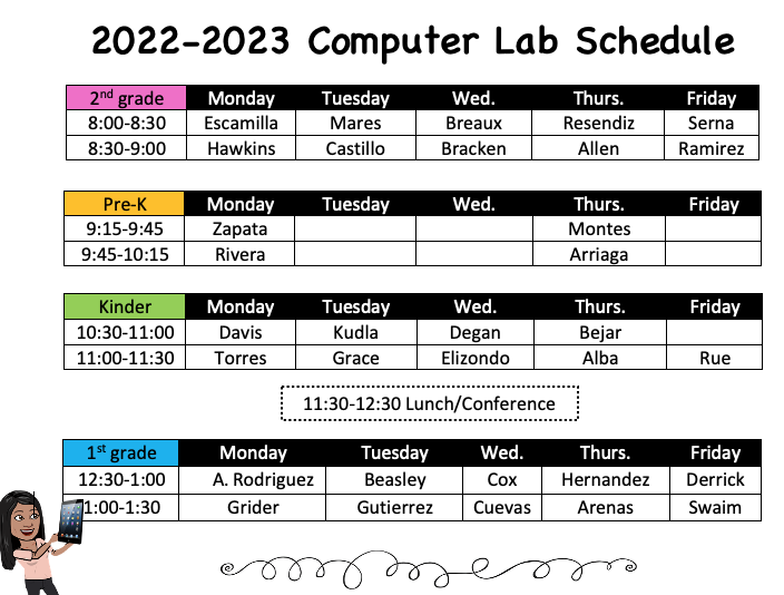 PWE Computer Lab Schedule – Student Resources – Parkwood Elementary