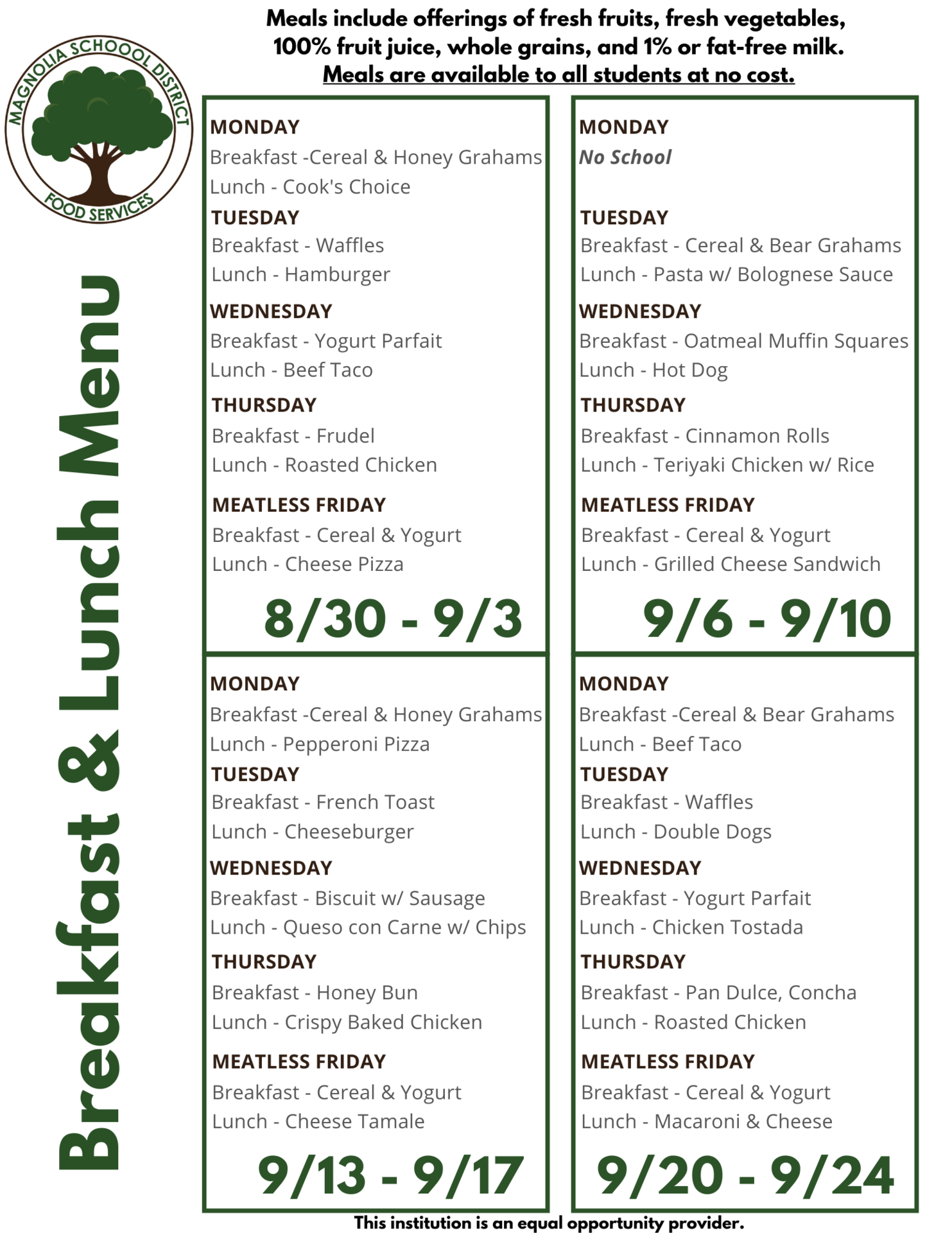 Magnolia School District Food Menus