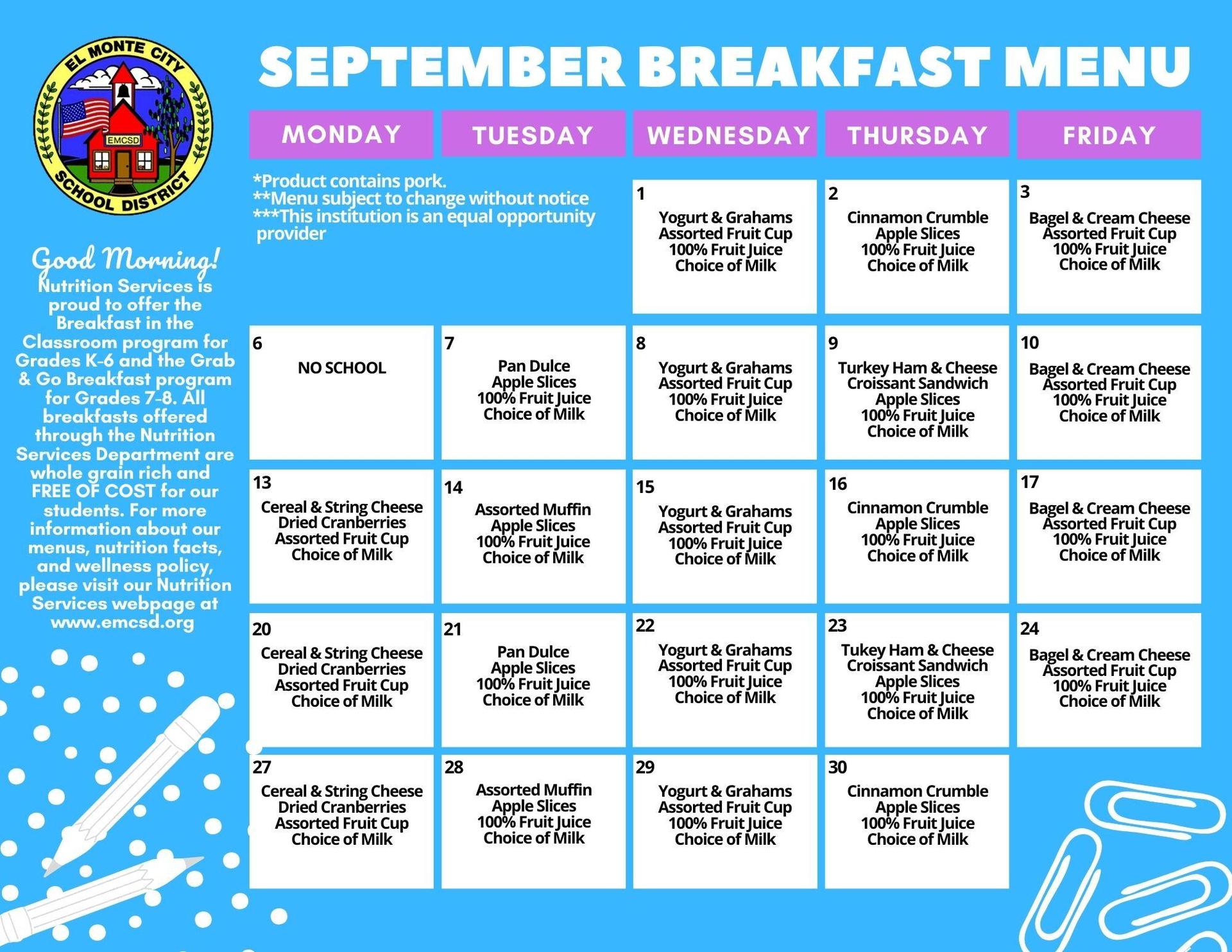 Menus – Nutrition Services – El Monte City School District