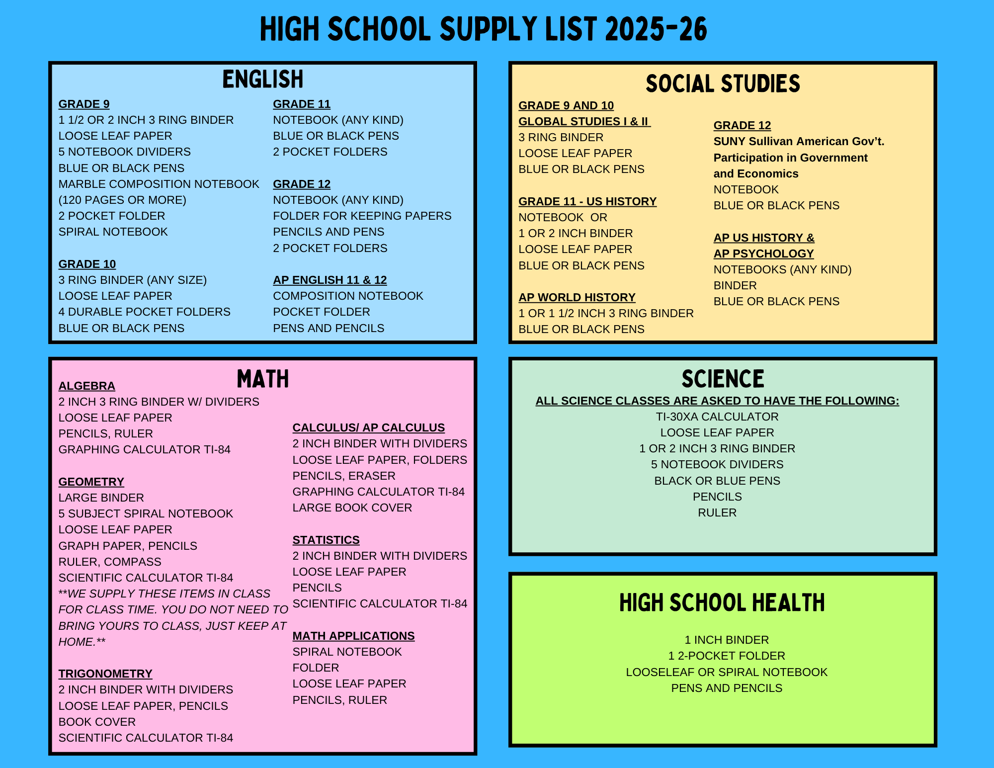 Secondary School Supply Lists – Secondary School – Sullivan West ...