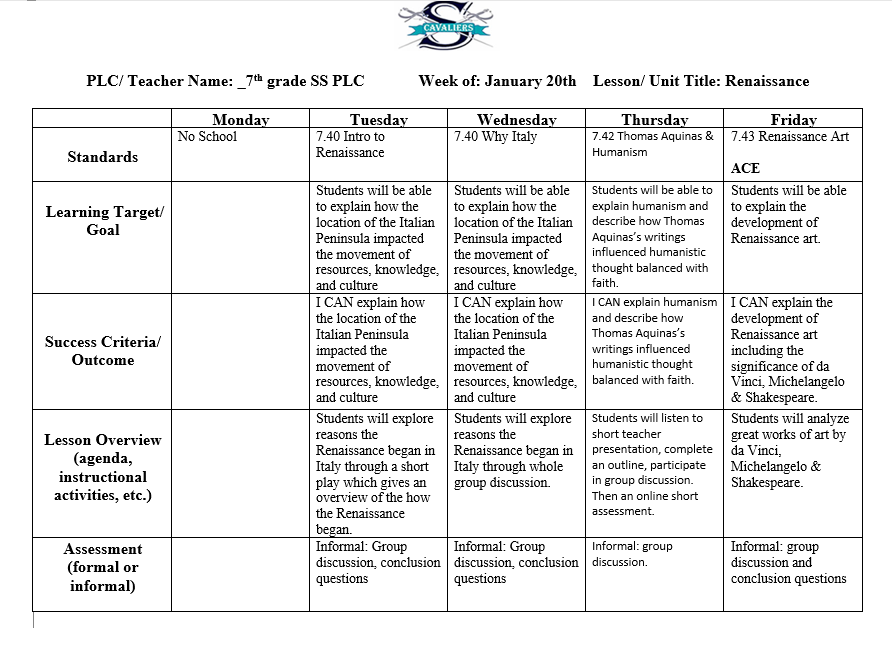 World History – Teressa Parker – Siegel Middle School