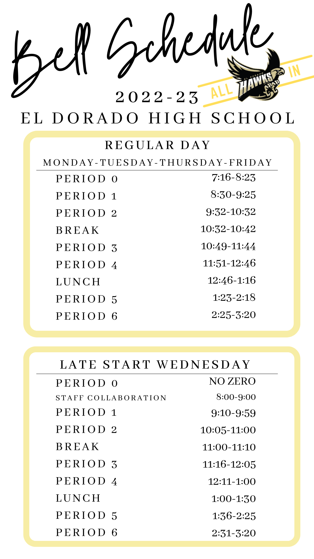 2022 2023 EDHS Bell Schedule El Dorado High School