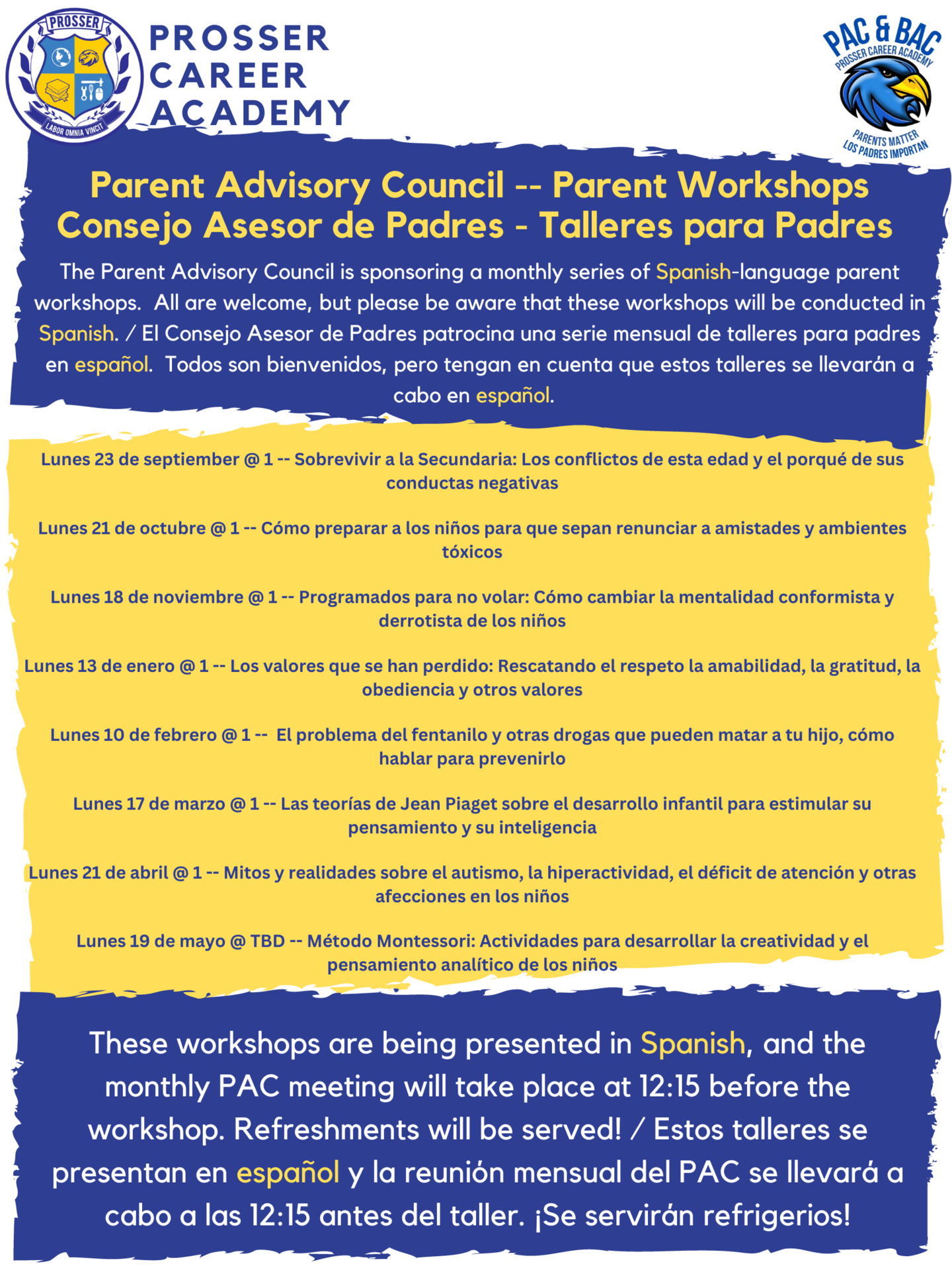 Parent Workshops – Parent Advisory Council – Prosser Career Academy