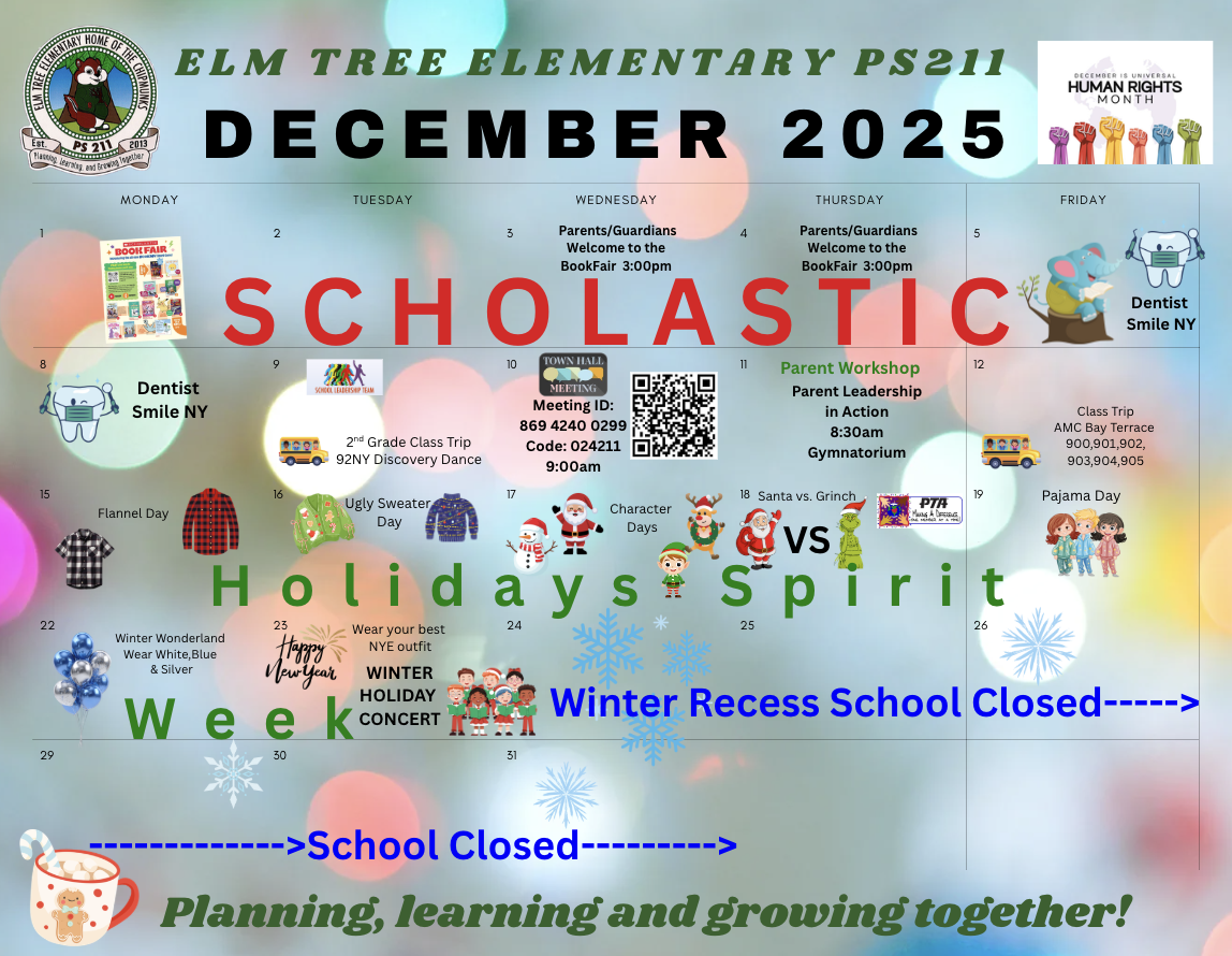 December 2025, P.S.211 Monthly School Calendar – Monthly School ...