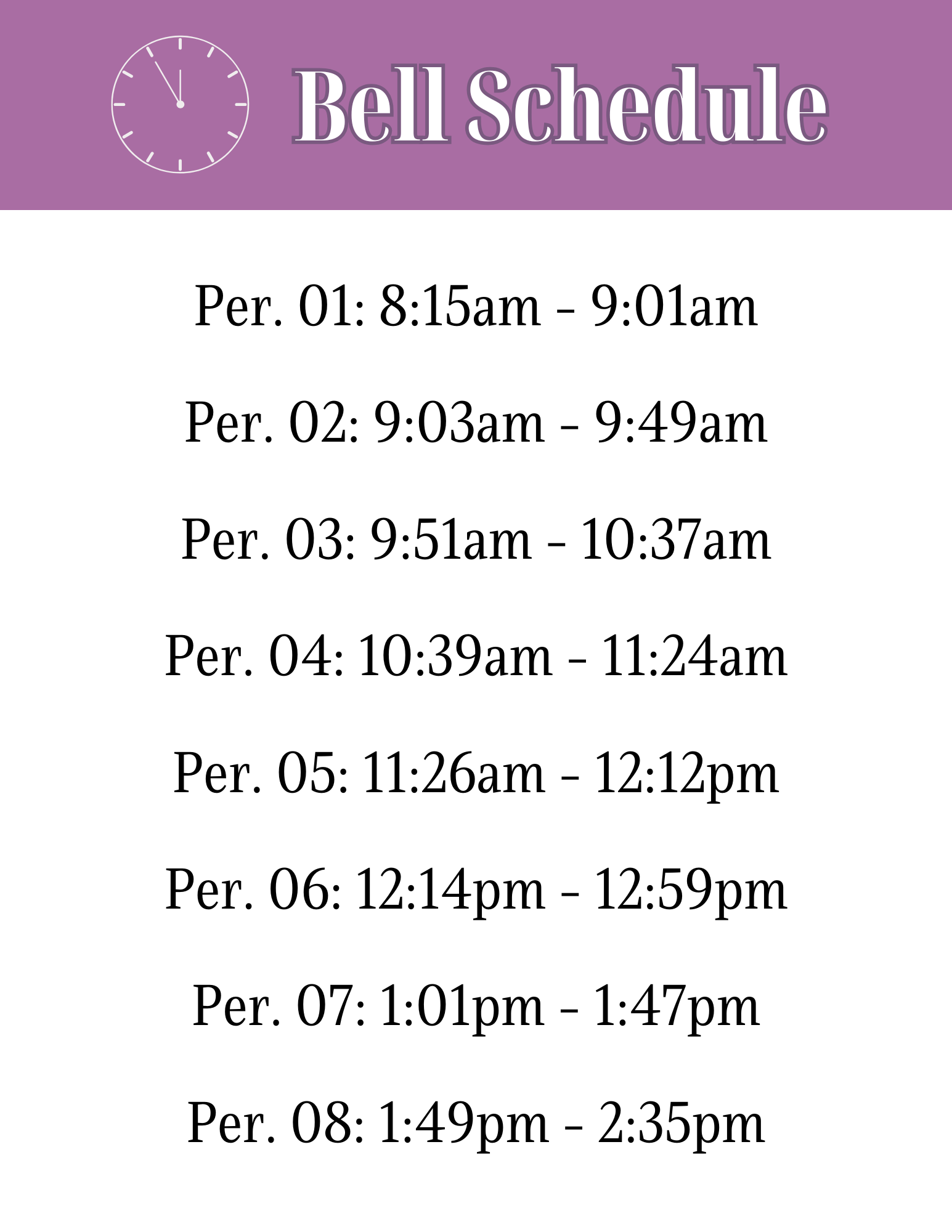Bell Schedule – Academics – City College Magnet School of the Arts