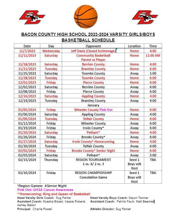 BCHS Basketball – Basketball – Bacon County School District