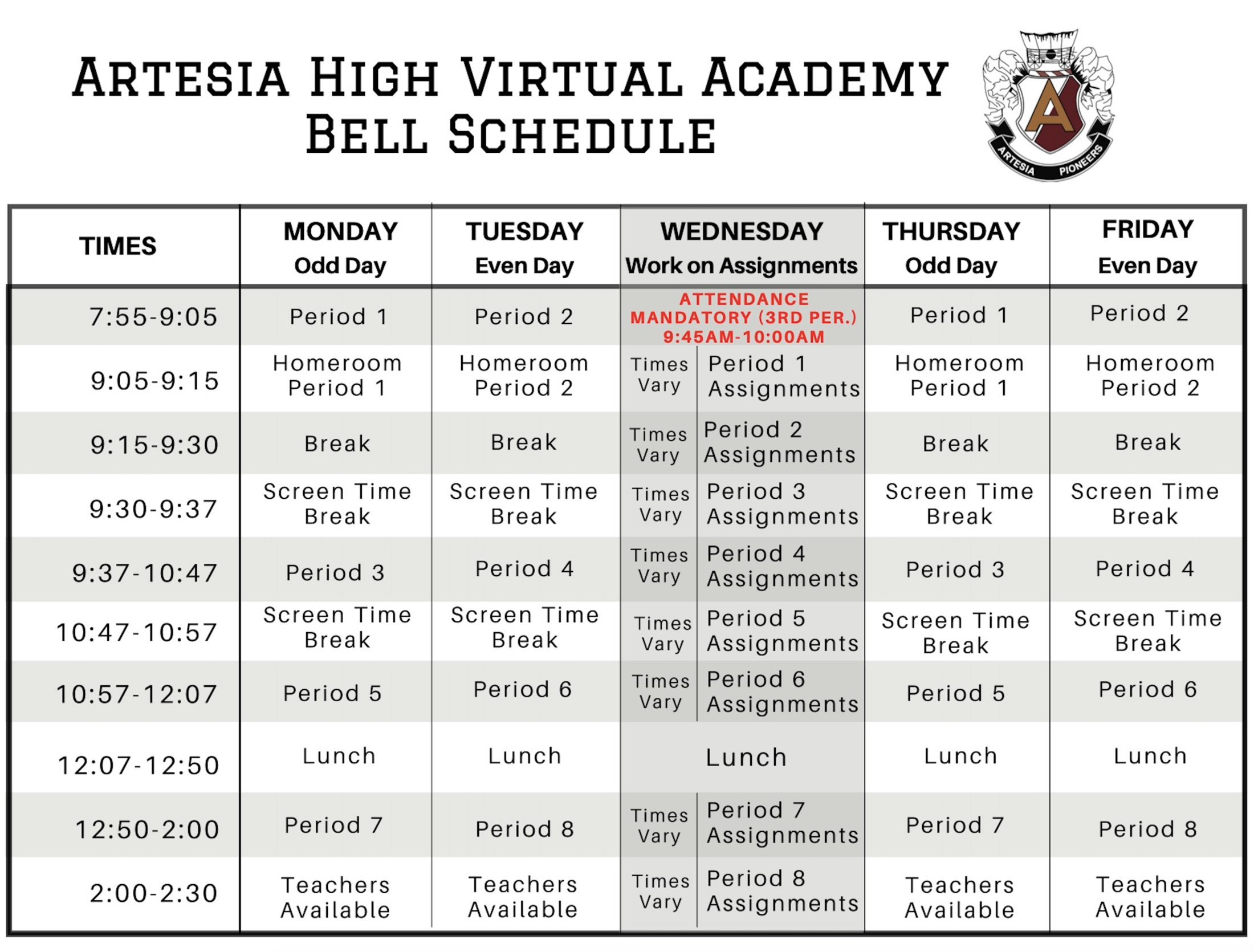 Bell Schedule Bell Schedule Artesia High School Bell Schedule Bell Schedule Artesia High School