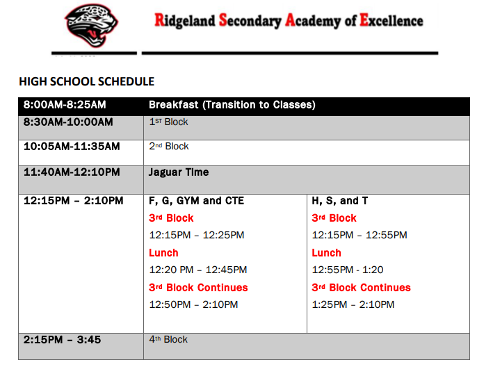 Teacher Schedule & School Bell Schedule – Zyon Smiley – Ridgeland ...