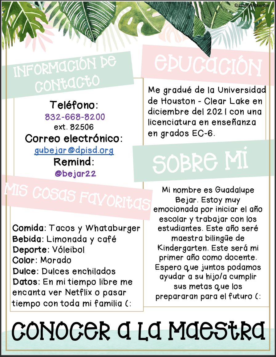 Acerca de mí/About me – Guadalupe Bejar – Parkwood Elementary