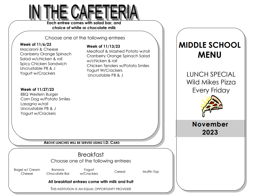 School Lunch Menu – Students – Washington Manor Middle School