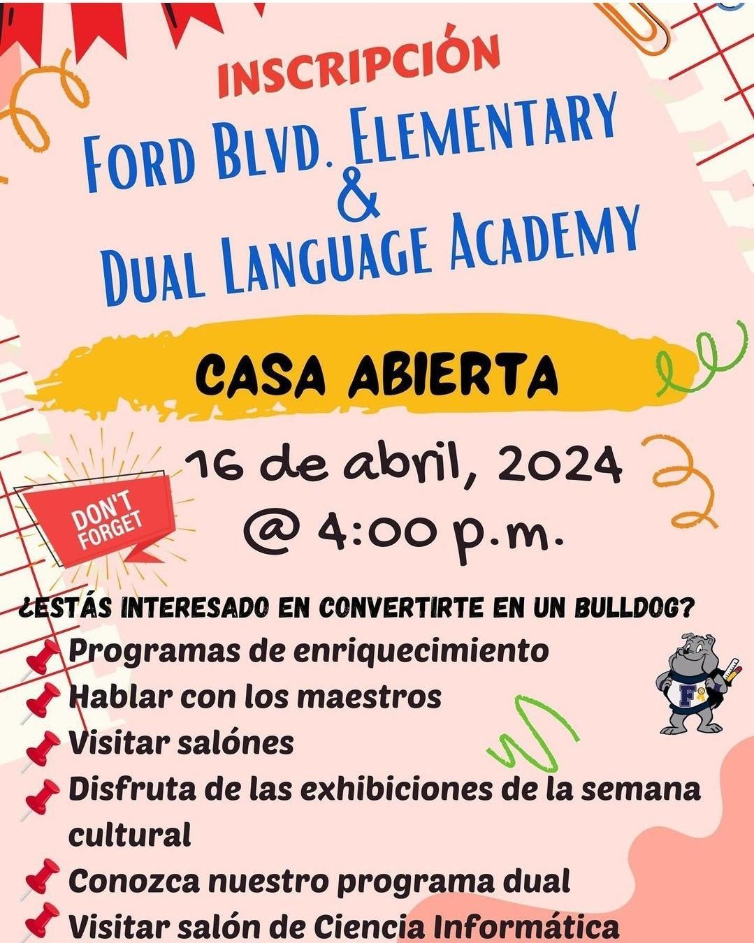 Open House / Casa Abierta | Ford Boulevard Elementary & Dual Language ...