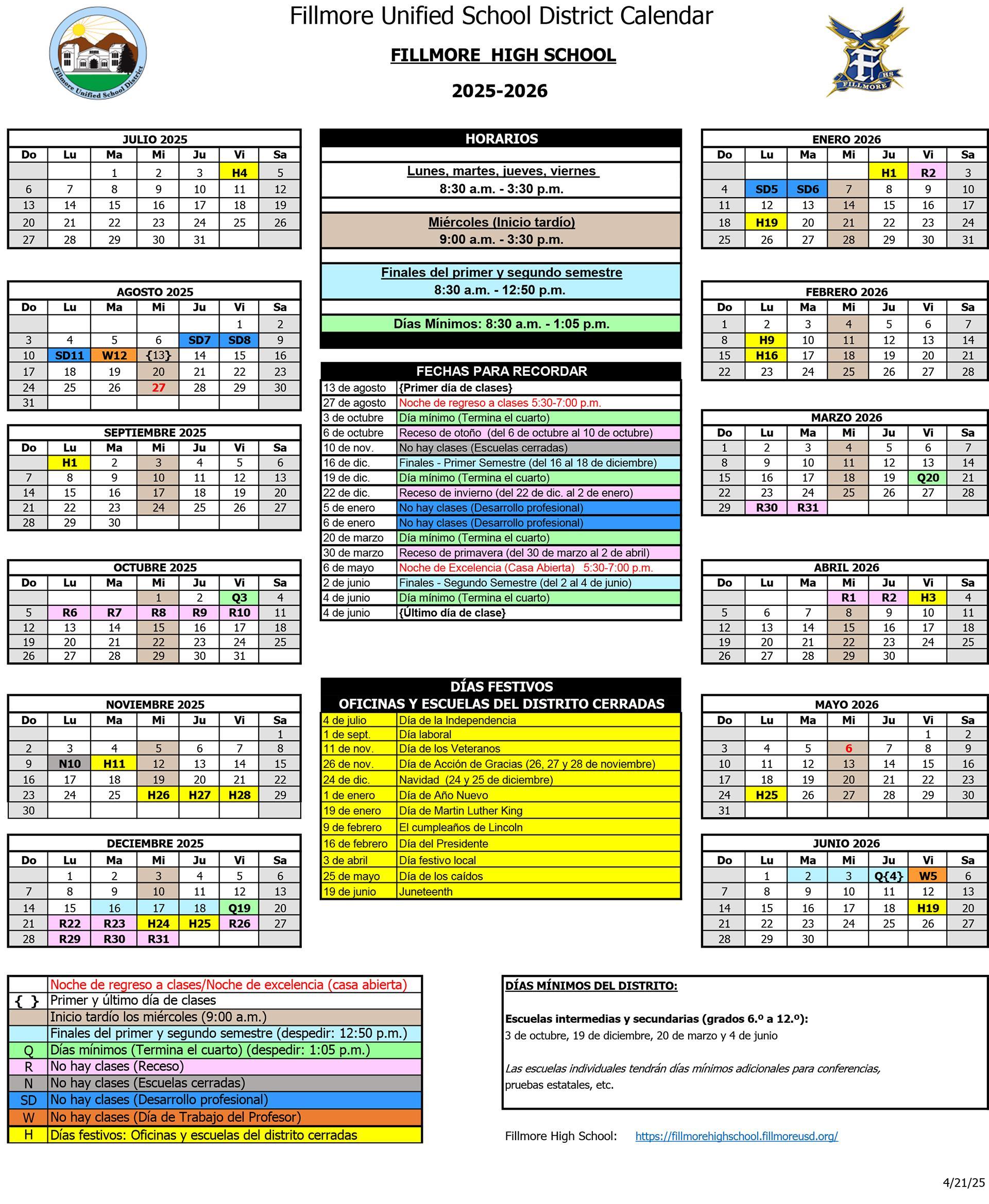 2025-26 Annual School Calendars [English/Spanish] – Family Resources ...