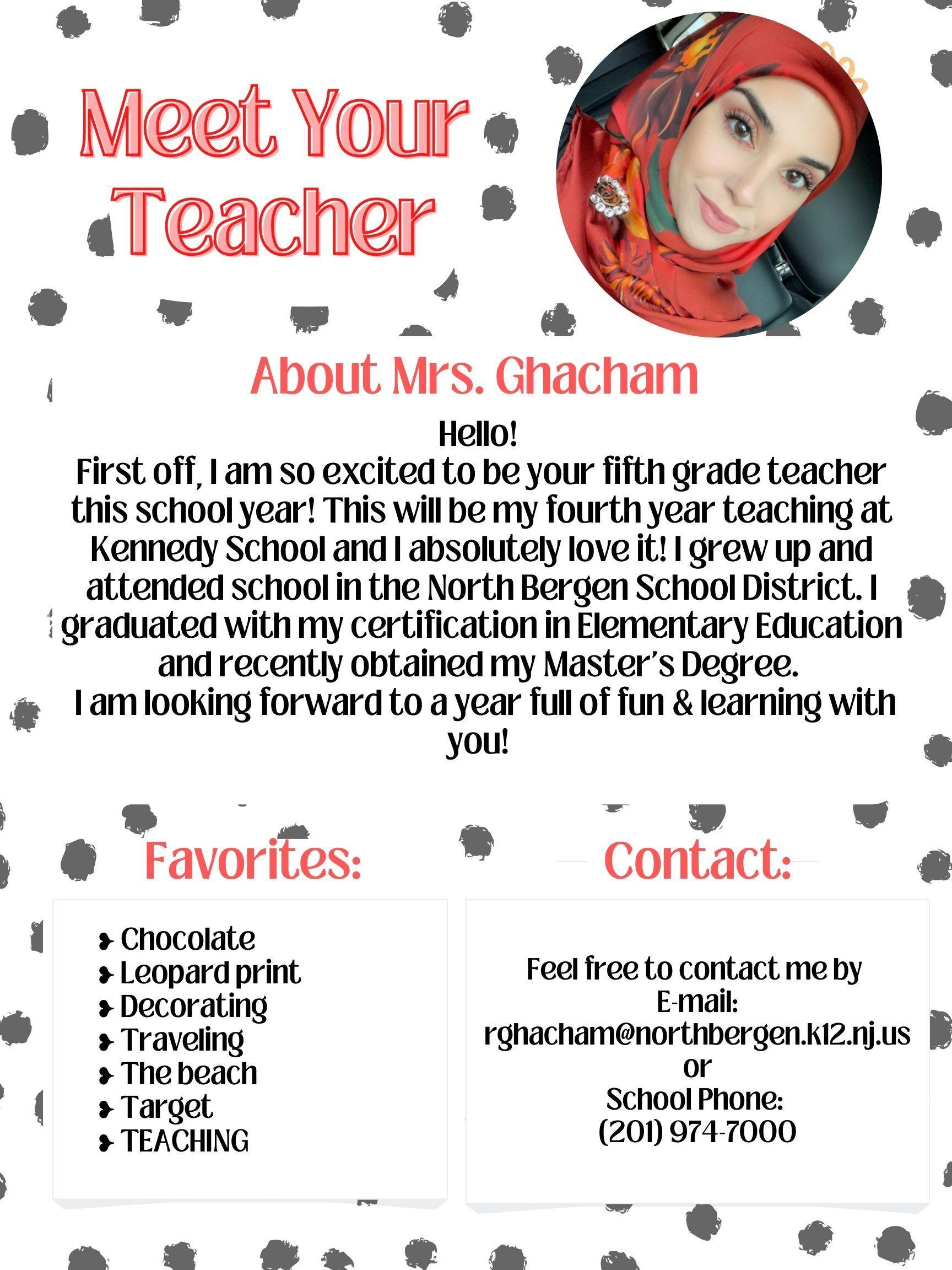 Meet Your Teacher – Rana Ghacham – John F. Kennedy Elementary School