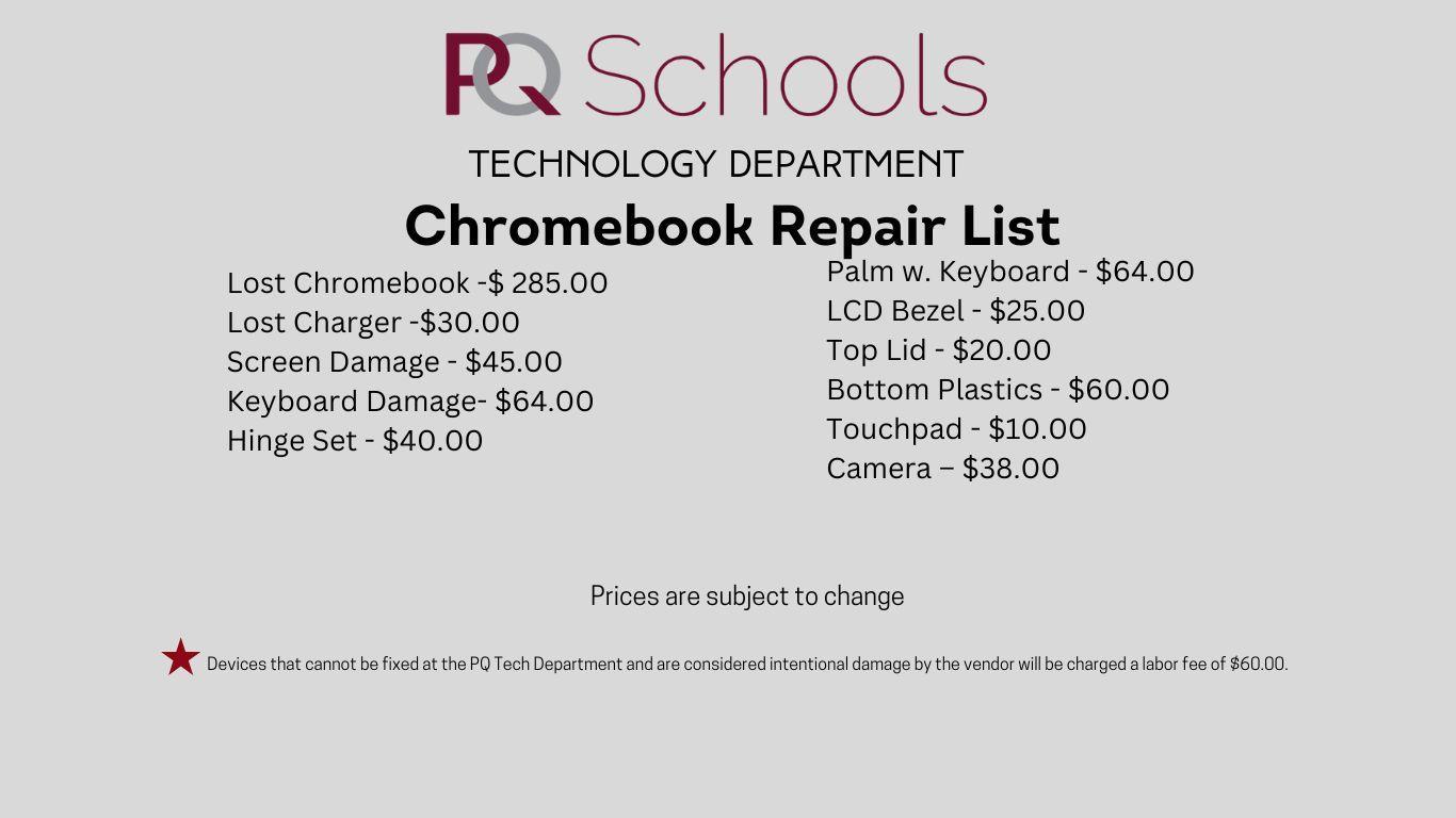 Chromebook Repair List - PDF- Links - Perquimans County Schools