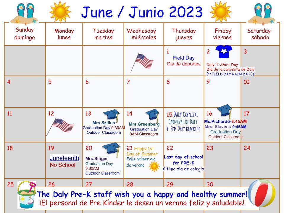 Pre-K Calendar - Pre-Kindergarten - John J. Daly Elementary School