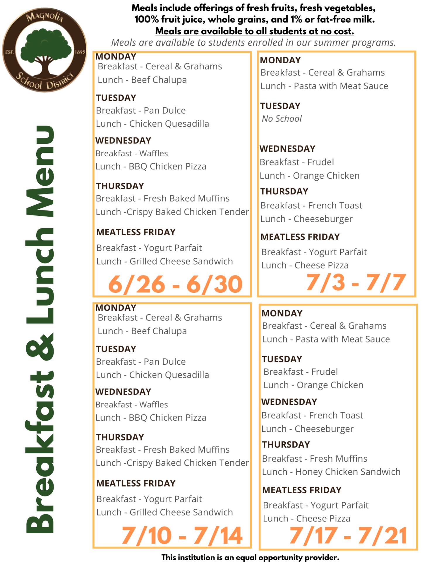Magnolia School District Food Menus