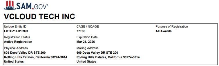 VCloud Tech Inc. – Vendors List – TexBuy