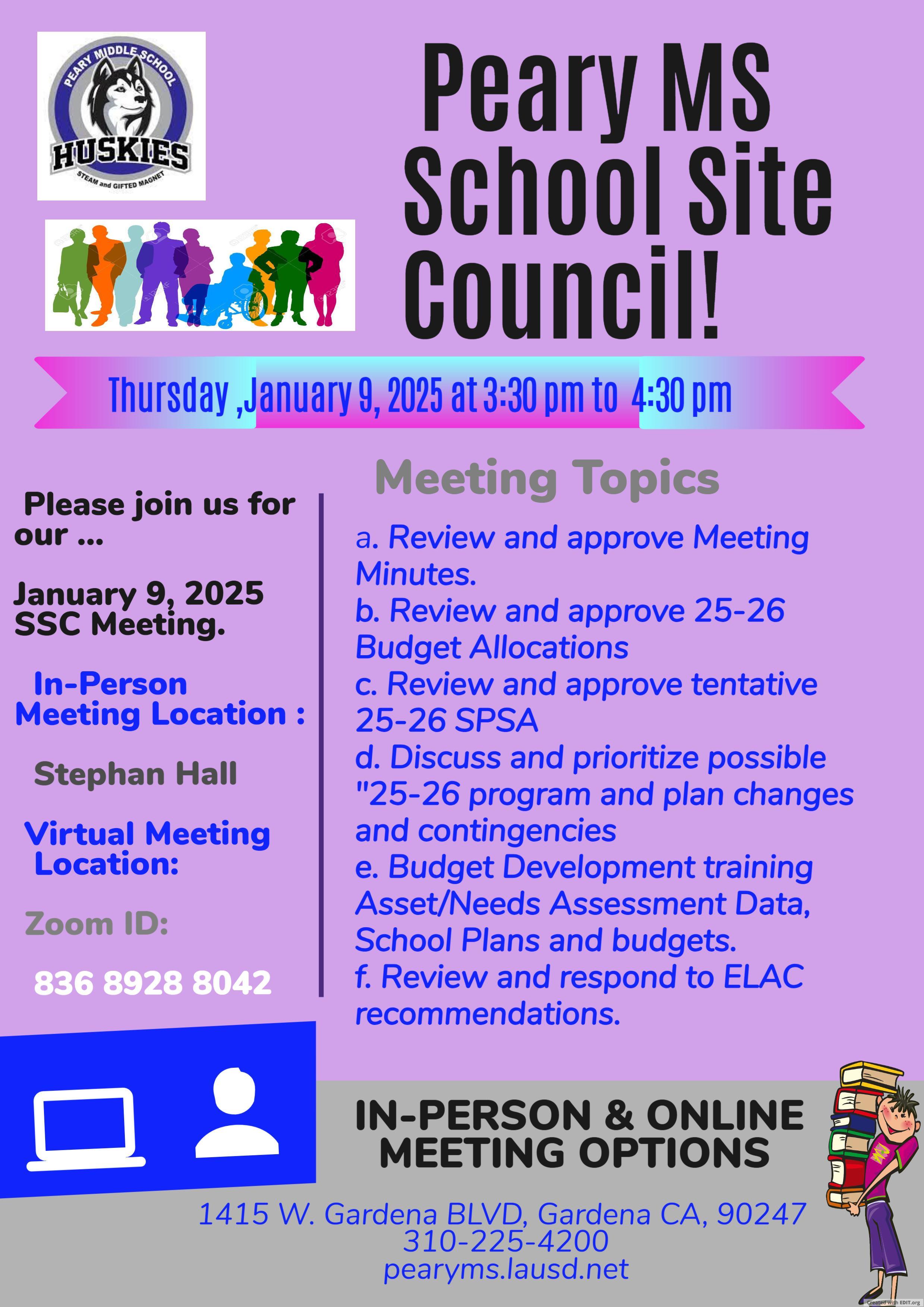 School Site Council – Parents/Families – Robert E Peary Middle School