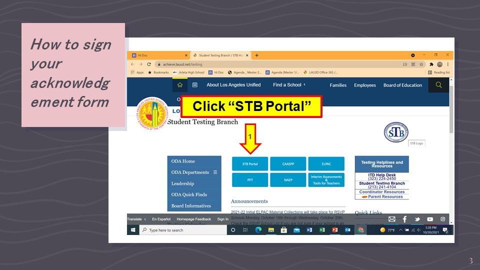 CAASPP IA: sign acknowledgement form – Testing Center (Hub) – Arleta ...