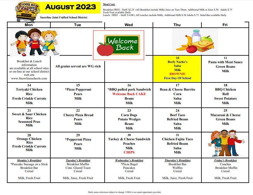 Breakfast and Lunch Menus – Students – The Heritage School