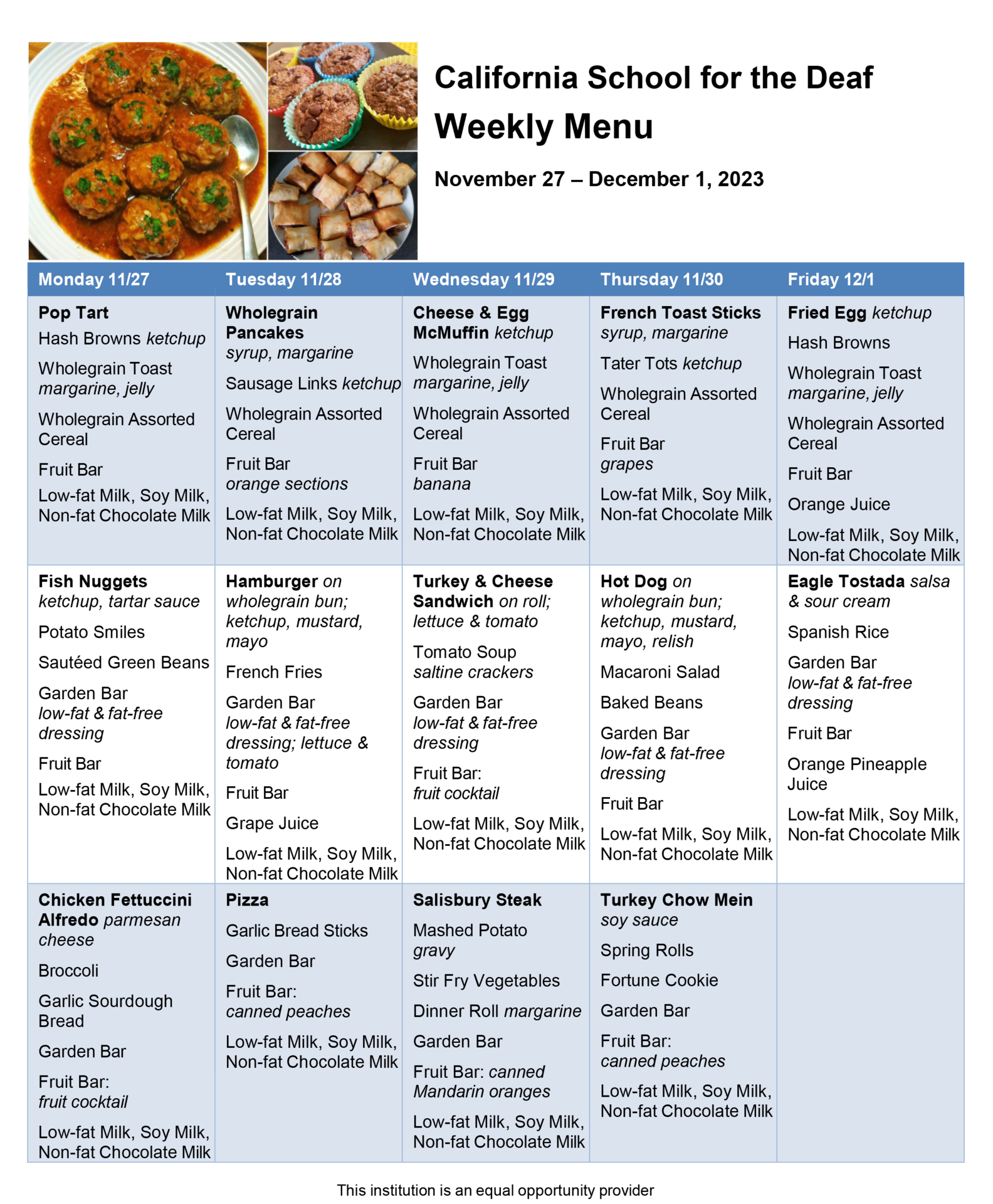 Menus - Miscellaneous - California School for the Deaf