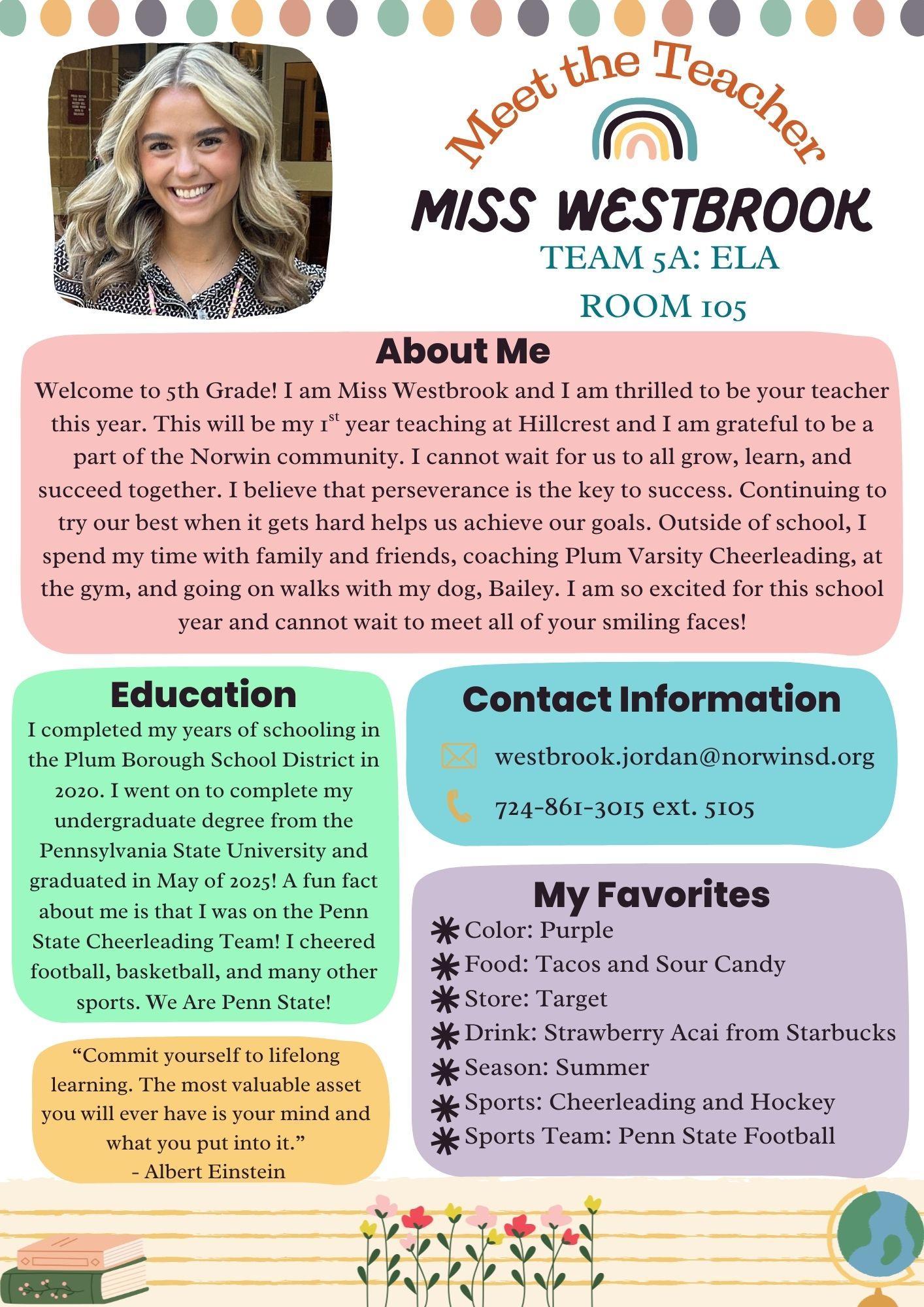 Meet Miss Westbrook JORDAN WESTBROOK Hillcrest Intermediate School