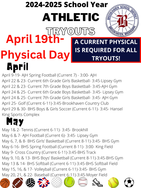 2024-2025 BHS Athletic Tryouts and Physical Day | Brookhaven High School