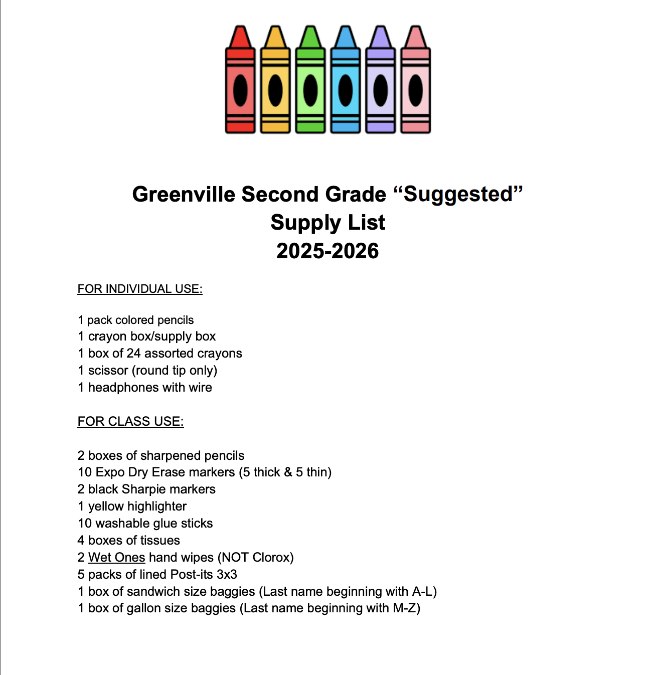 Supply List – Jessica Herring-Mascaro – Greenville School
