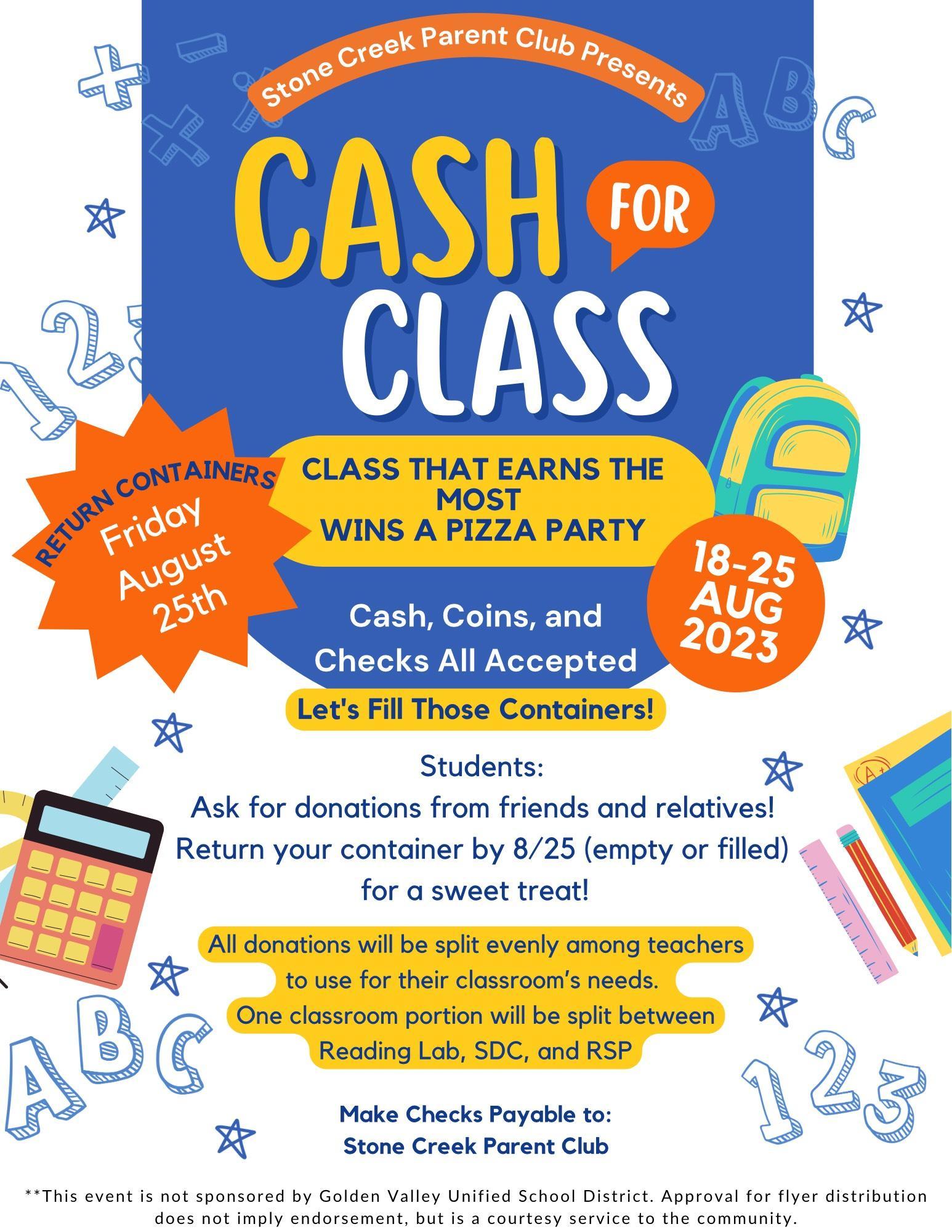 Cash for Class – Parent Club – Stone Creek Elementary School