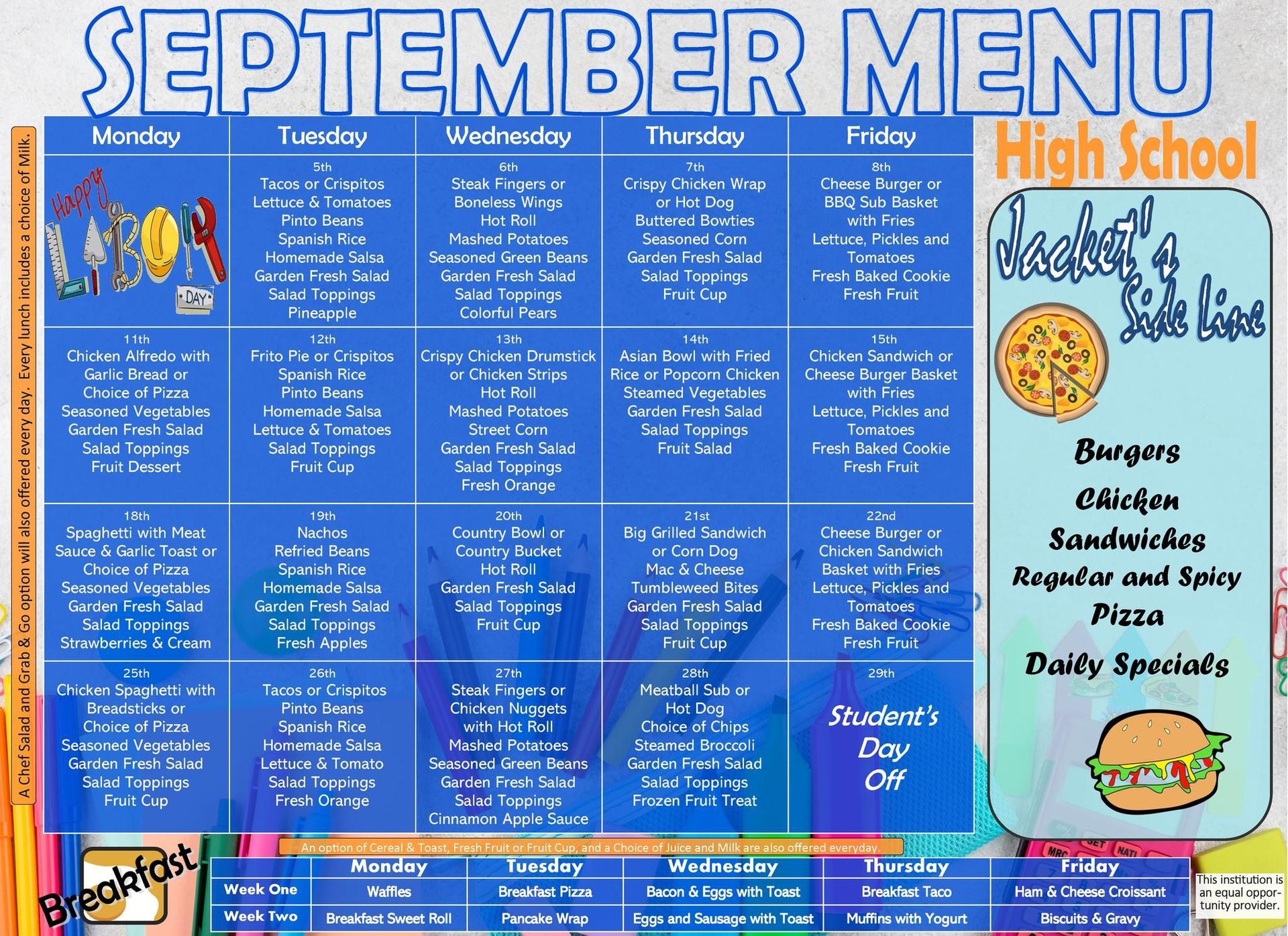 District Menus – Food & Nutrition – Llano Independent School District