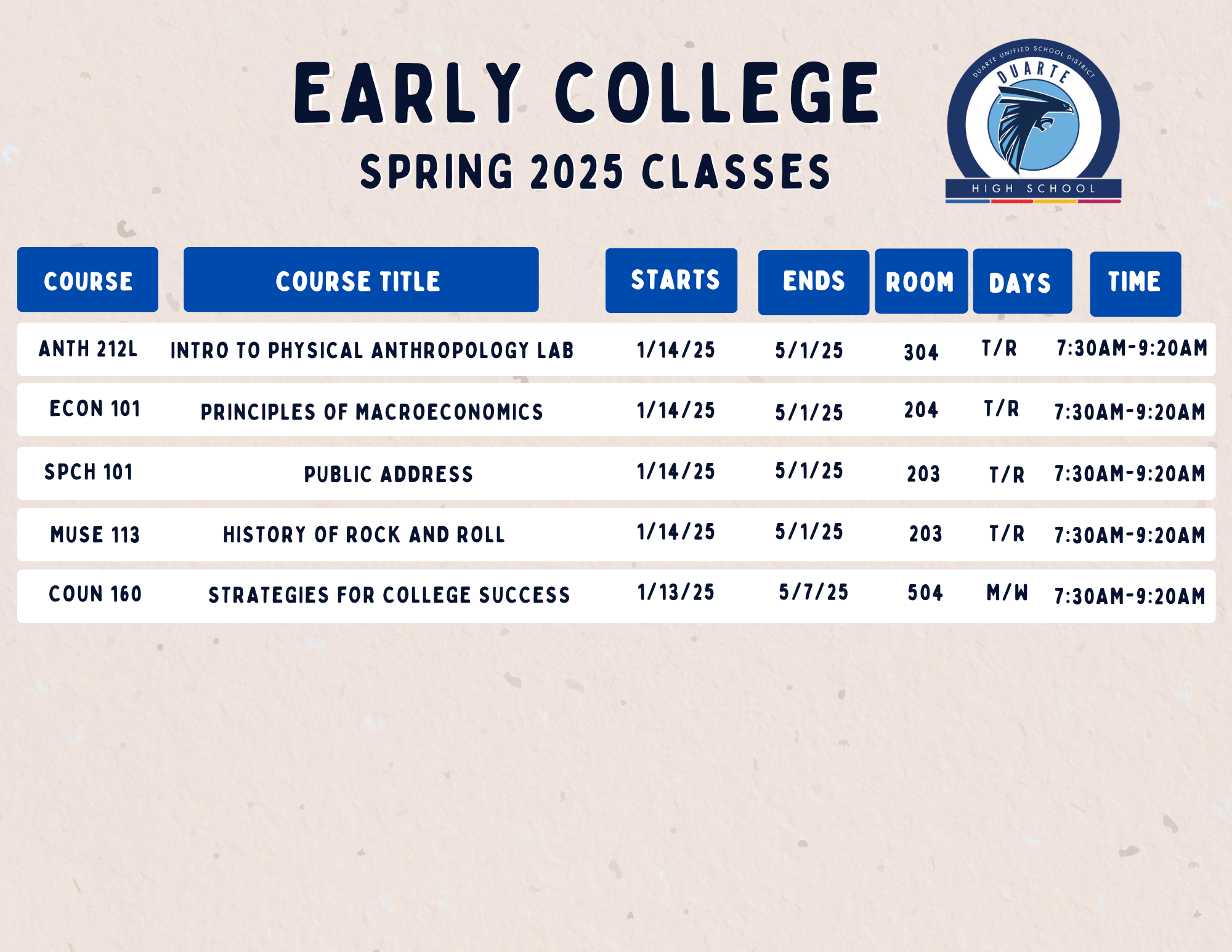 Al A Carte Classes – Early College Program – Duarte High School