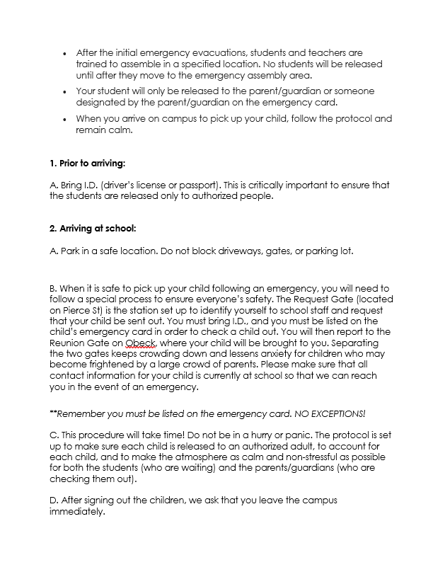 Emergency Release Information – Parents – Beachy Avenue Elementary
