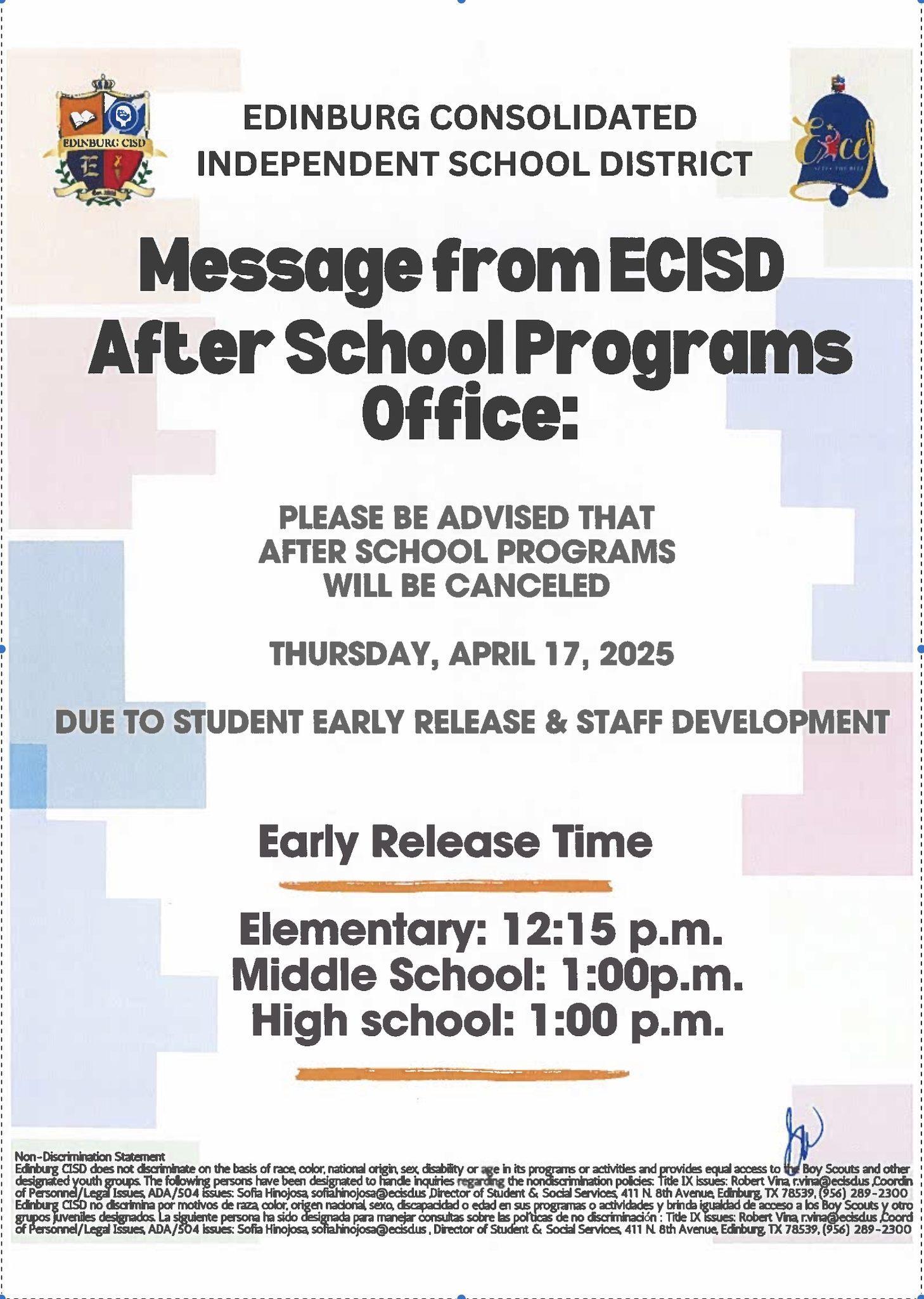 After School Programs Cancelled Thursday April 17 – Banner Files ...