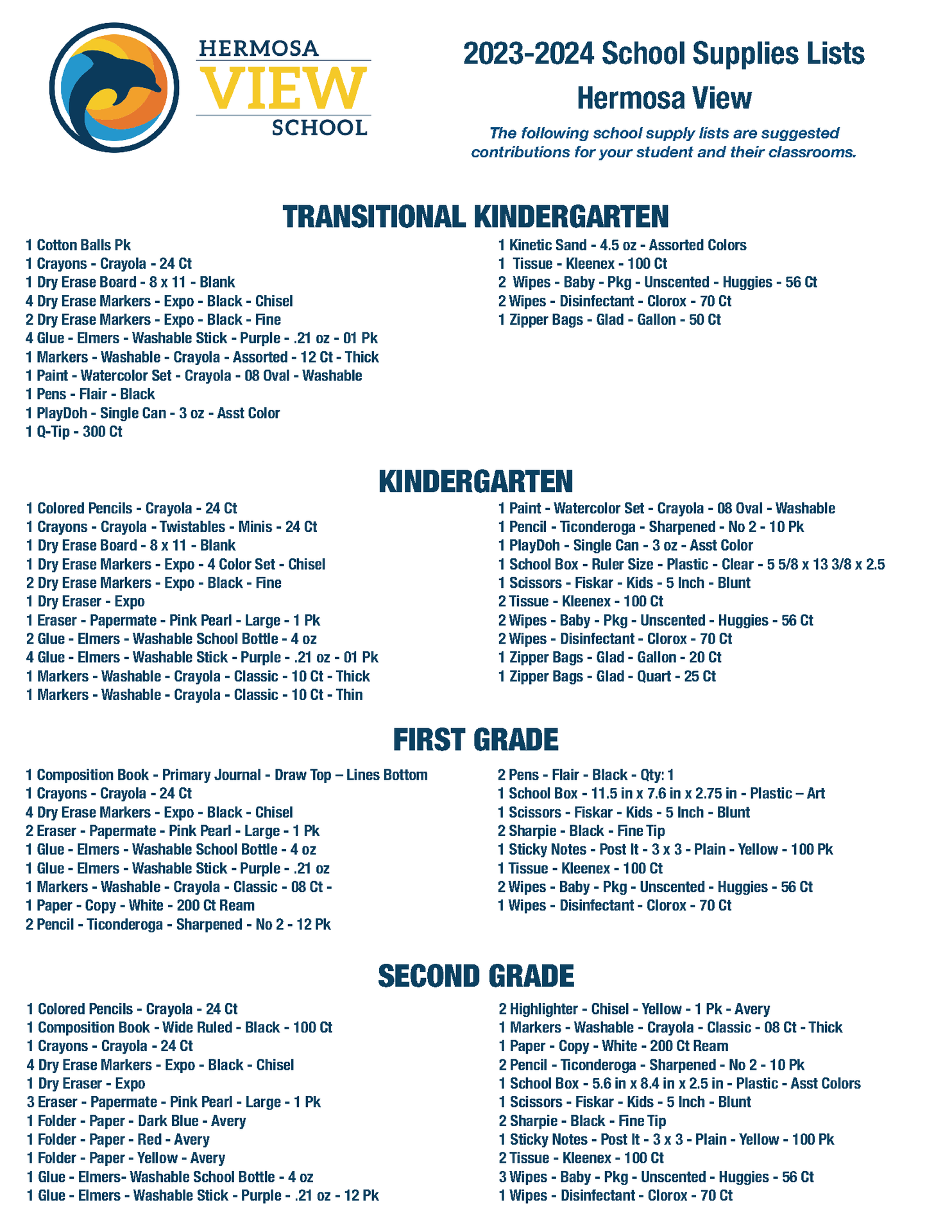 HVS School Supplies Lists 2023 2024 HVS Back To School 2023 2024