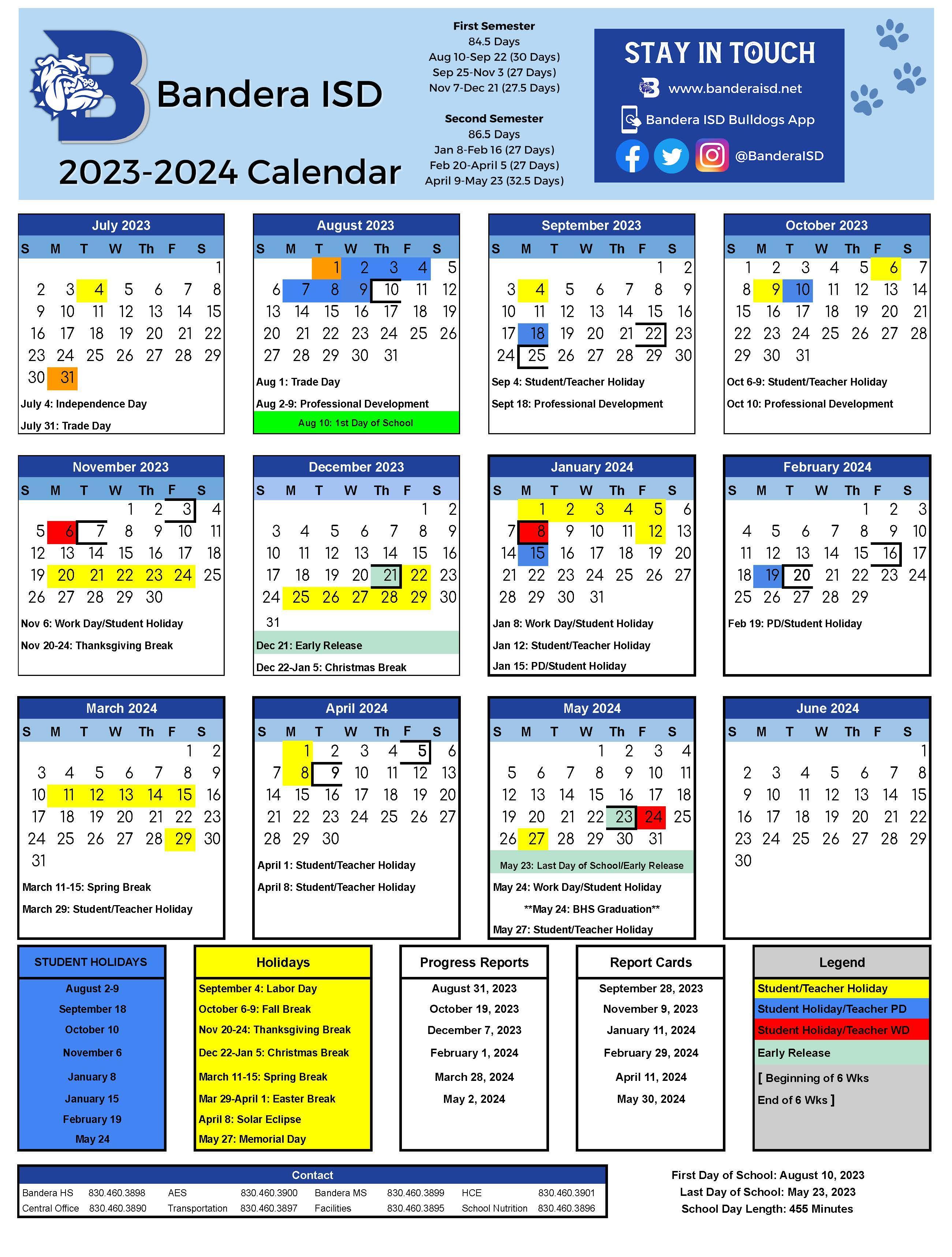 23 24 Calendar Approved Bandera Independent School District