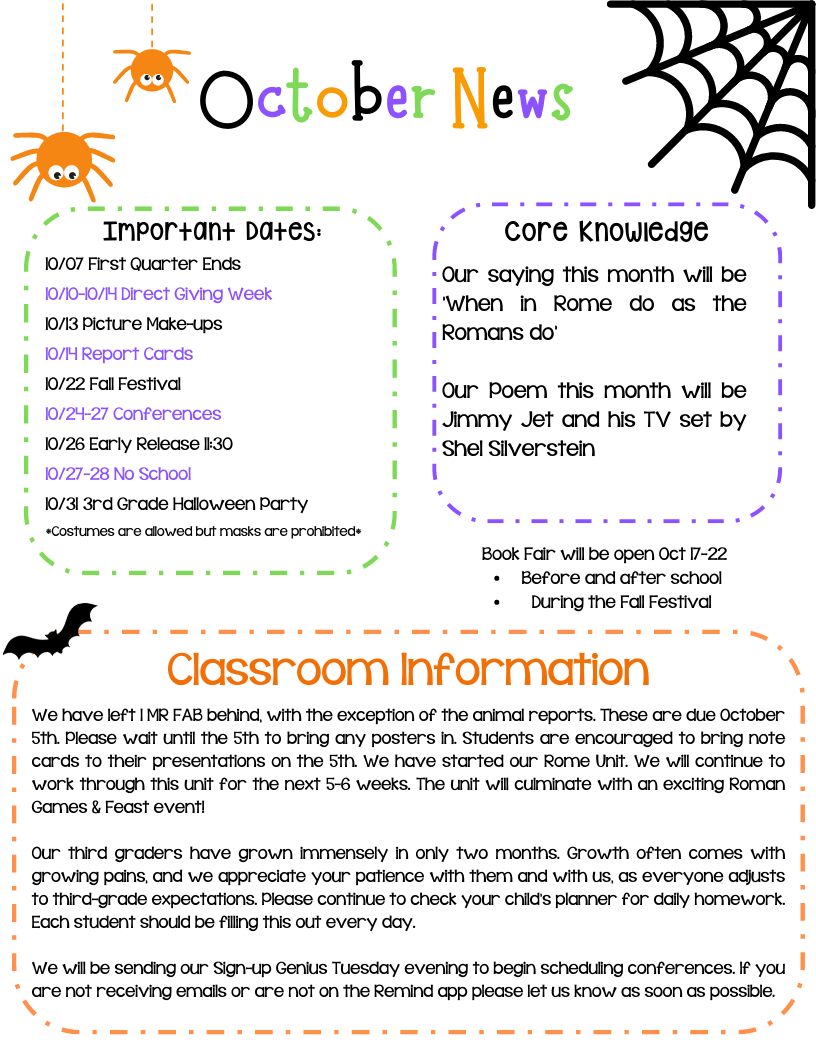 Newsletters – 3rd Grade – Benchmark Preschool & Elementary School