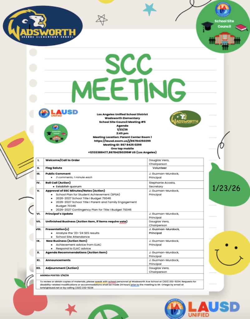 Parent Committees SSC & ELAC – Parents – Wadsworth Avenue Elementary