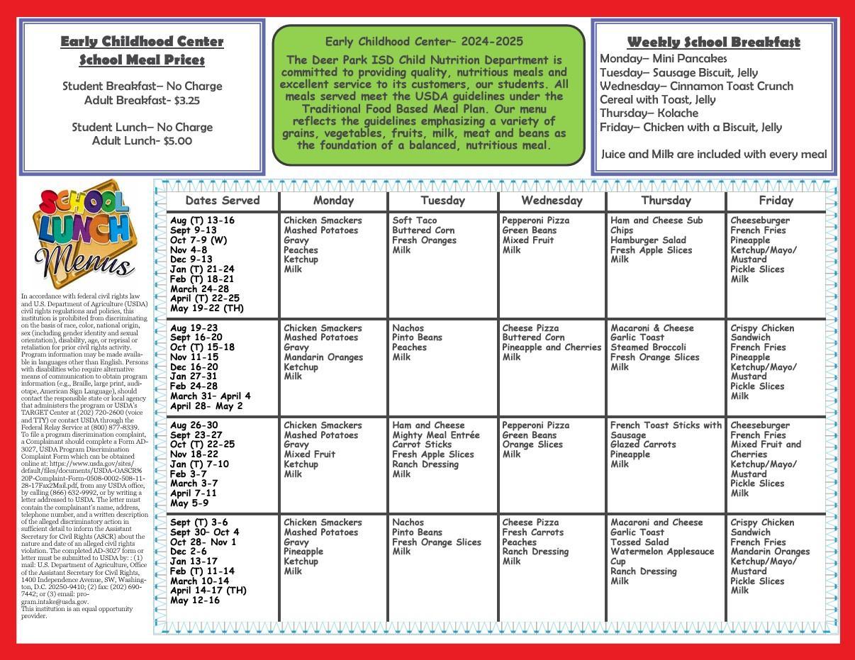 Breakfast & Lunch – Melissa Nall – Early Childhood Center