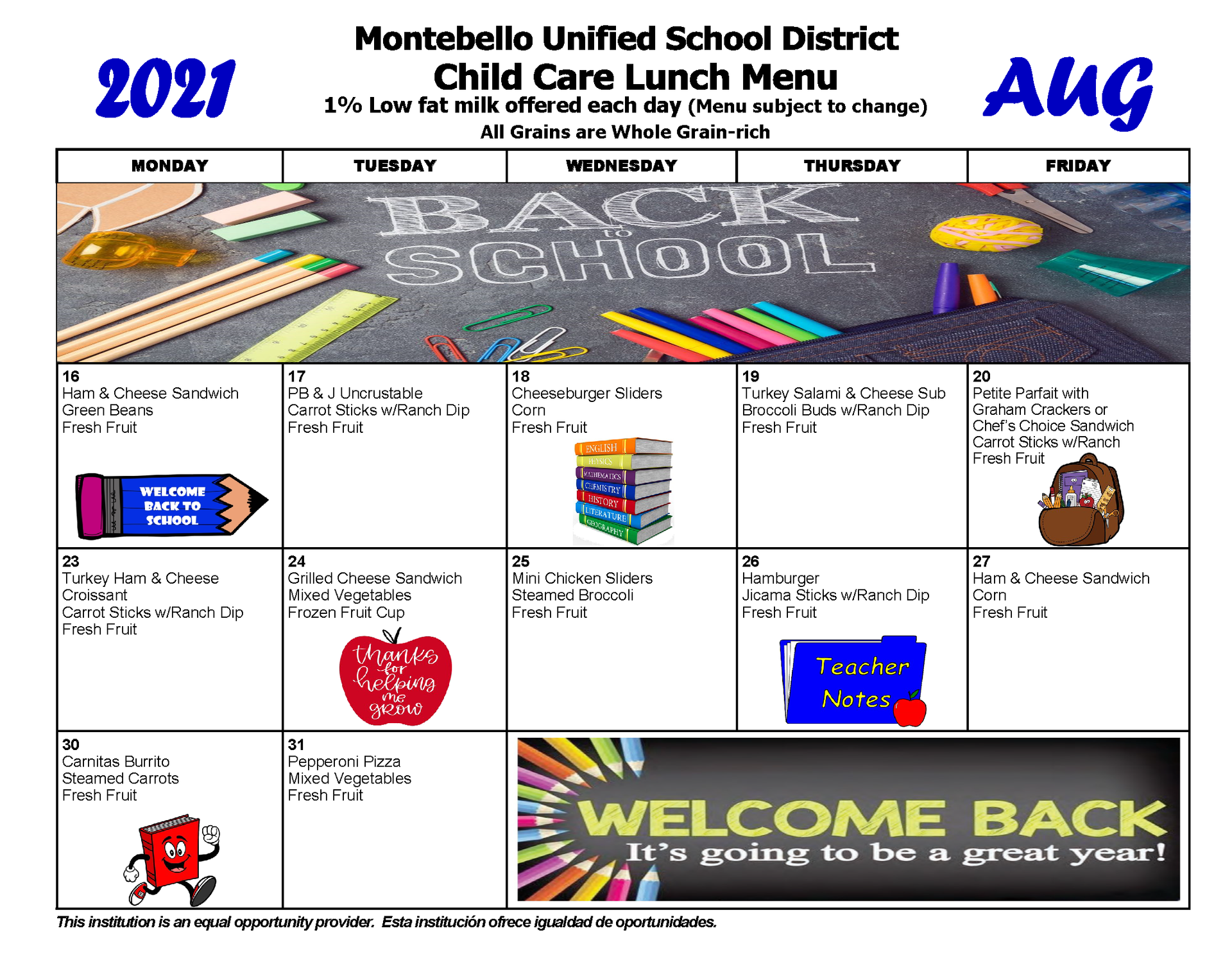 Menus – Nutrition Services – Montebello Unified School District