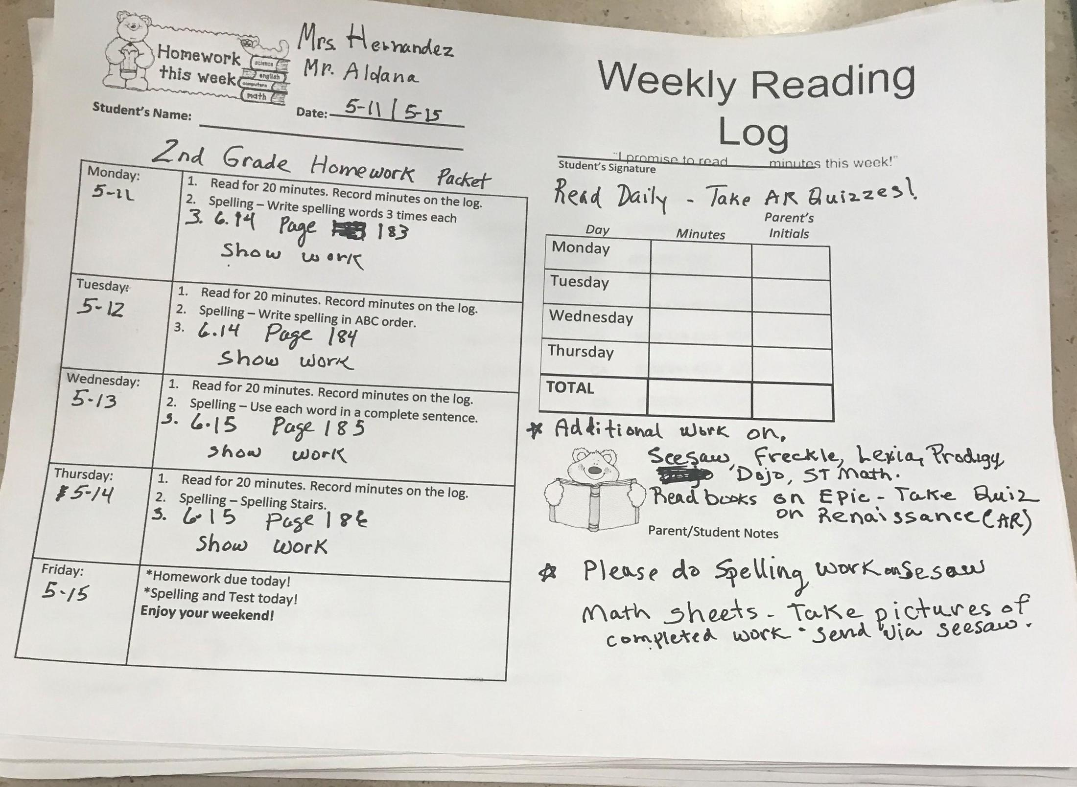 Ms. Hernandez Second Grade Distance Learning Plan 5/11 - 5/15 – 2nd ...