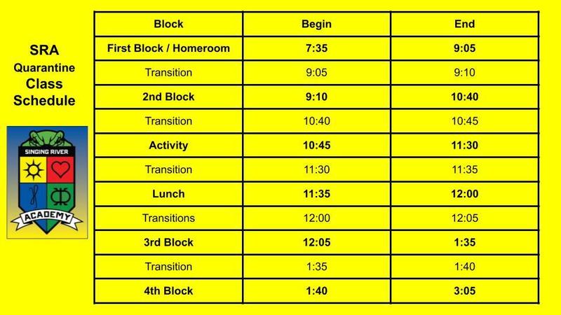 SRA Quarantine Class Schedule | Singing River Academy