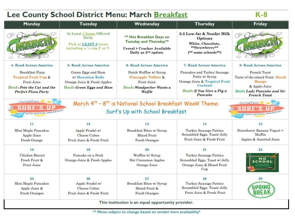 MENUS – Child Nutrition and Food Service – Lee County School District