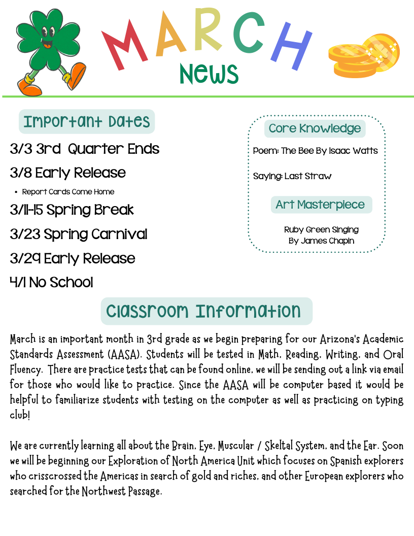 Newsletters – 3rd Grade – Benchmark School