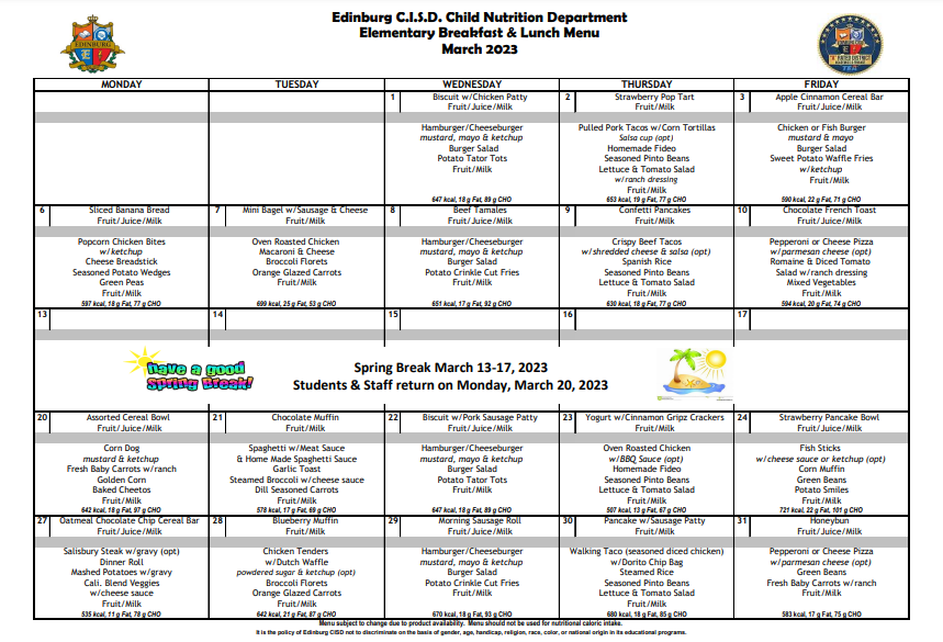 Lunch Menu – Parents – Truman Elementary
