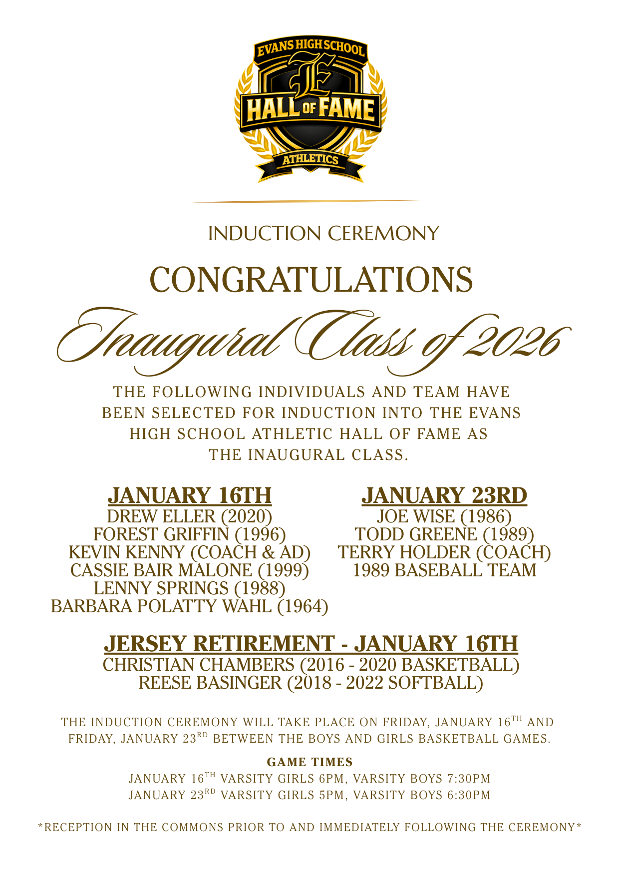 Hall of Fame – Athletics – Evans High School