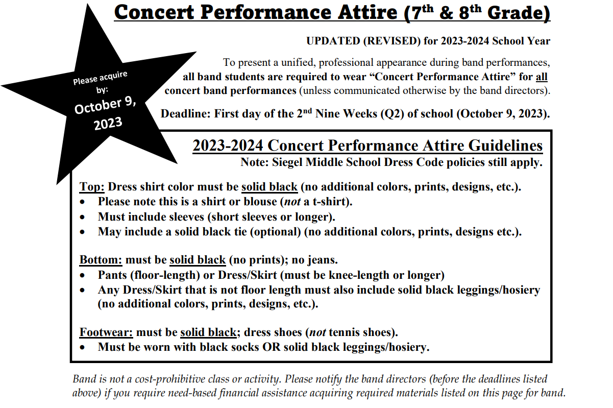 Concert Attire - 7th & 8th Grade Band – Band Department – Siegel Middle ...