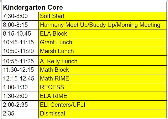 Kindergarten Schedules – Kindergarten – Churchland Elementary School