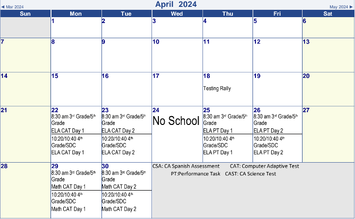 Calendar's/Schedule – Our School – Carson-Gore Academy of Environmental ...