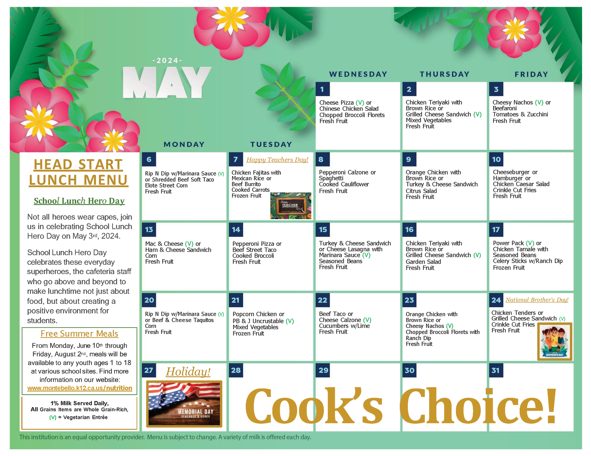 Menus – Nutrition Services – Montebello Unified School District