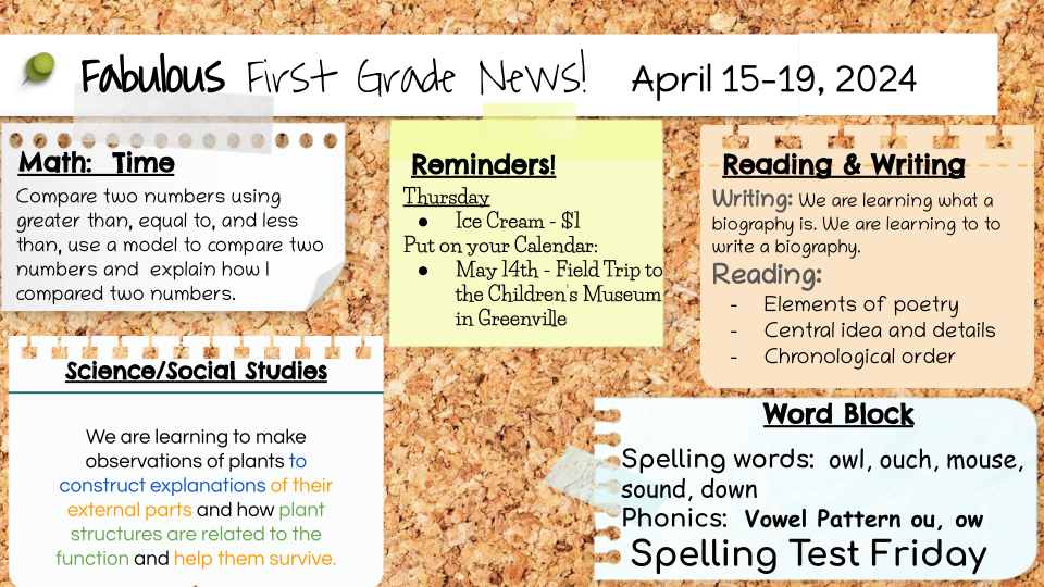 1st Grade – Weekly Newsletters – Whitehall Elementary School